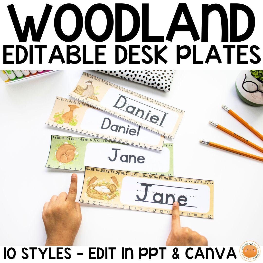 Editable Desk Name Tags With Letters and Numbers Woodland Friends ...