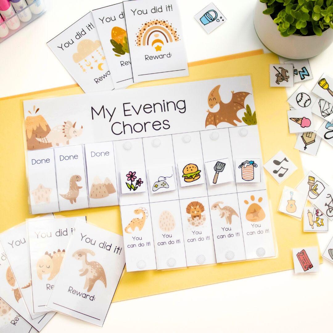 Printable Boho-dinosaurs Chore Chart, Editable Visual Schedule & Chore ...