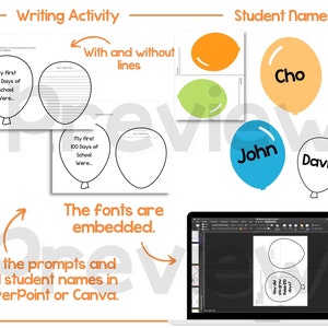 100 Days of School Class Decor, Editable Balloon Craft, Bulletin Board ...