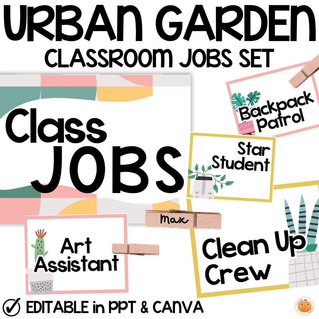 Editable Classroom Jobs Urban Garden Themed Bulletin Board & Classroom ...