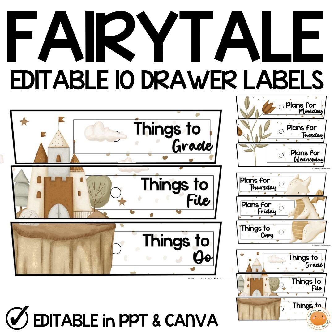 Editable 10 Drawer Rolling Cart Labels Set Faiytale Themed Editable ...