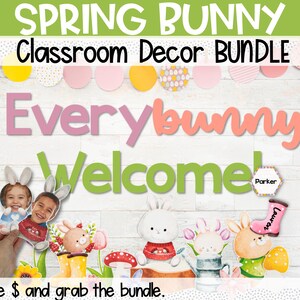 Spring Bunny Bulletin Board Classroom Decor Kit, Editable - Etsy