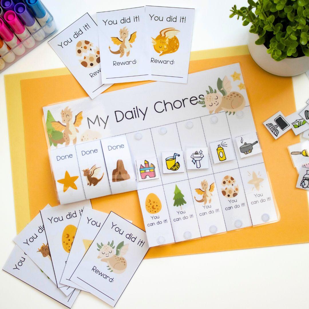 Printable Dragons Chore Chart, Editable Visual Schedule & Chore Cards ...