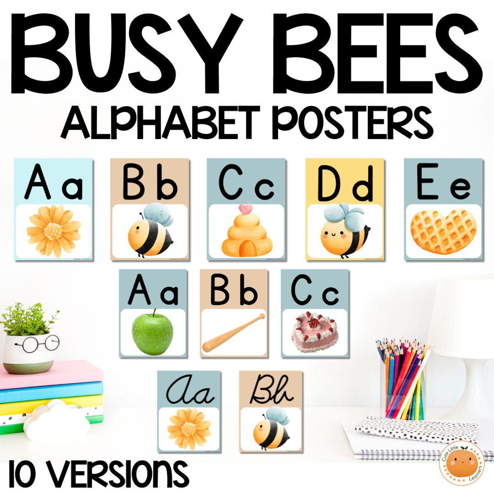 Bee Themed Alphabet Posters for Classroom Decor & Bulletin Board ...
