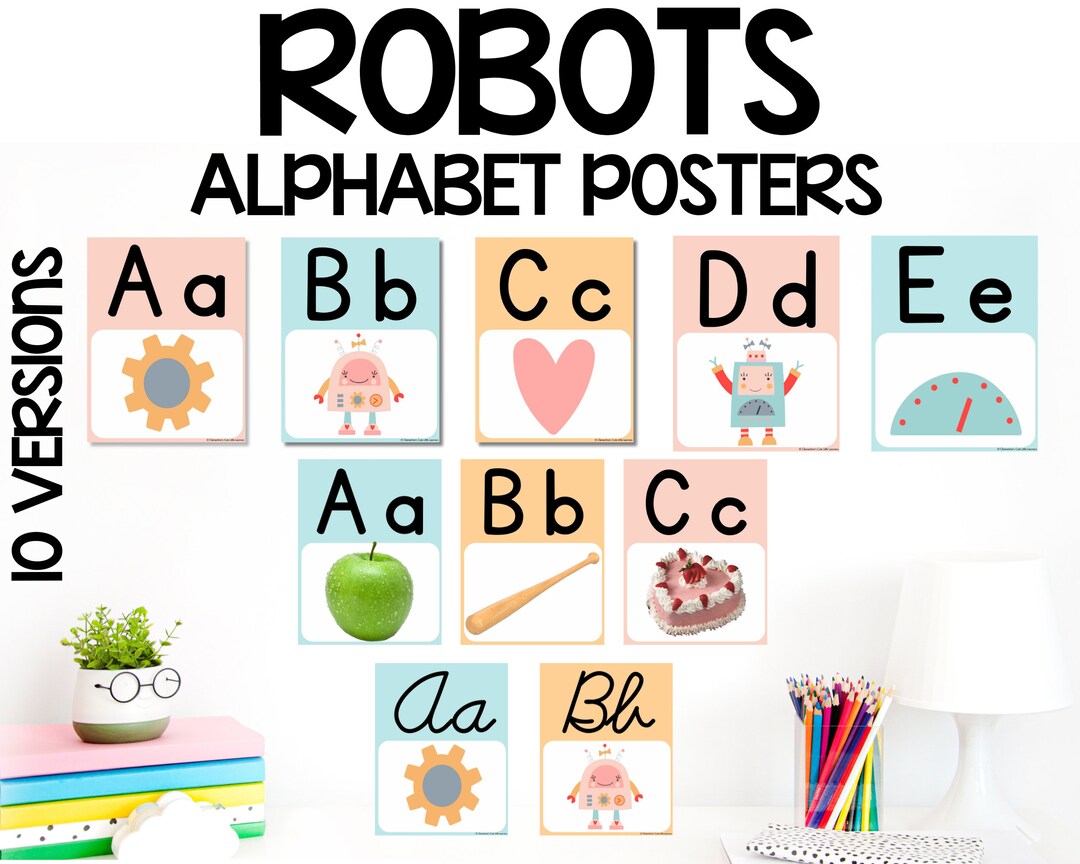 Alphabet Posters Robots and AI Themed Primary Cursive & - Etsy