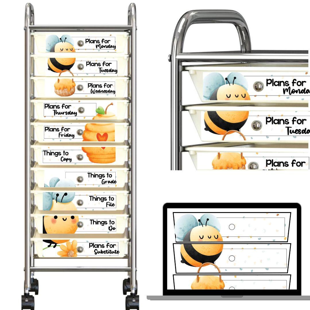 Busy Bees Rolling Cart Labels | Editable Teacher Trolley Tags for 10 ...