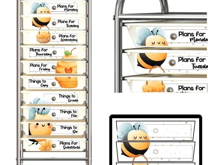 BEE 10 Drawer Rolling Cart Labels | Teacher Cart | Bee and Eucalyptus ...