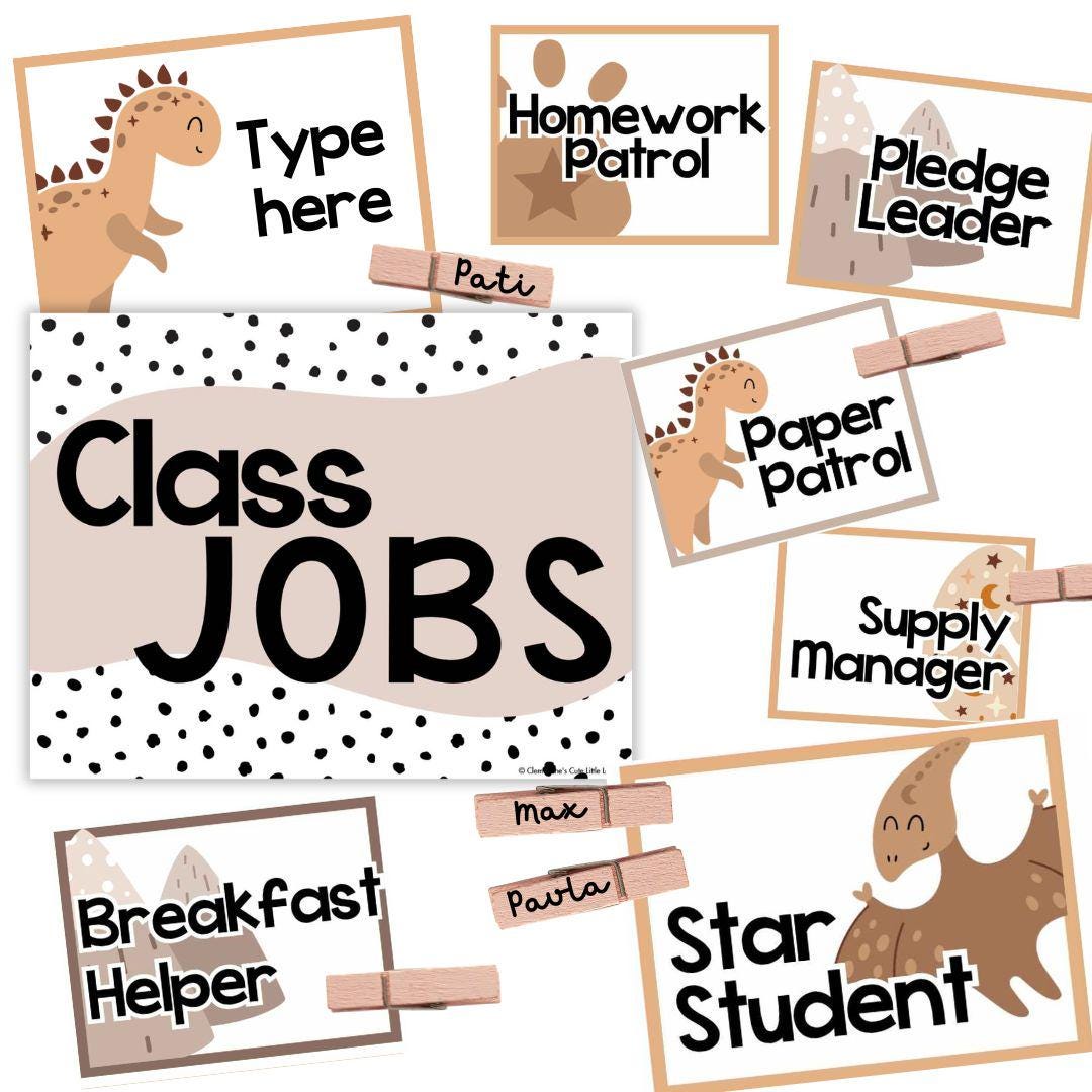 Boho Dinosaurs Classroom Jobs Display - Bulletin Board & Classroom ...