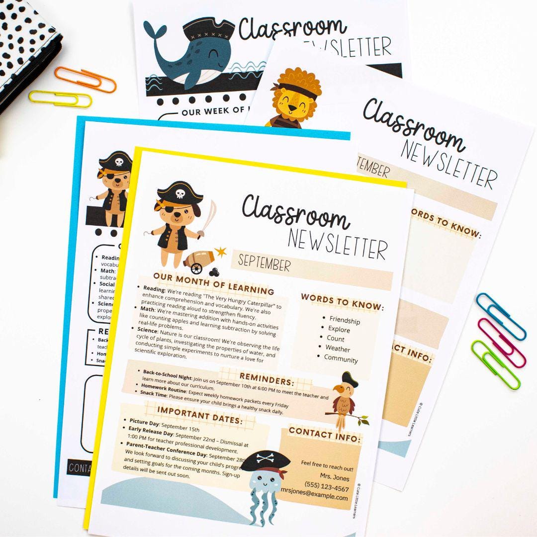 Pirate Editable Classroom Newsletter Templates, Weekly & Monthly ...