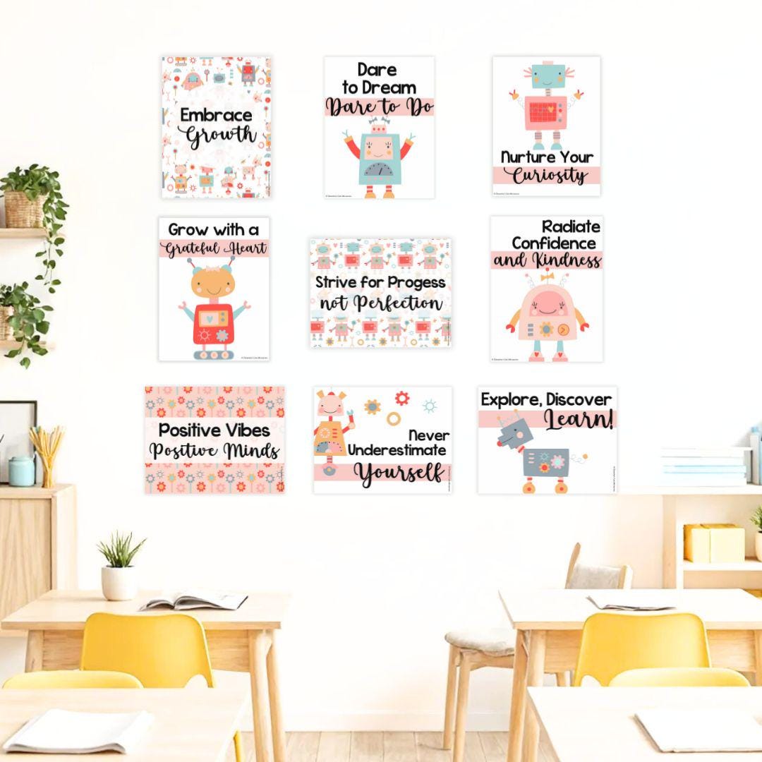 Robot Growth Mindset Posters - Motivational Notes, Social Emotional ...