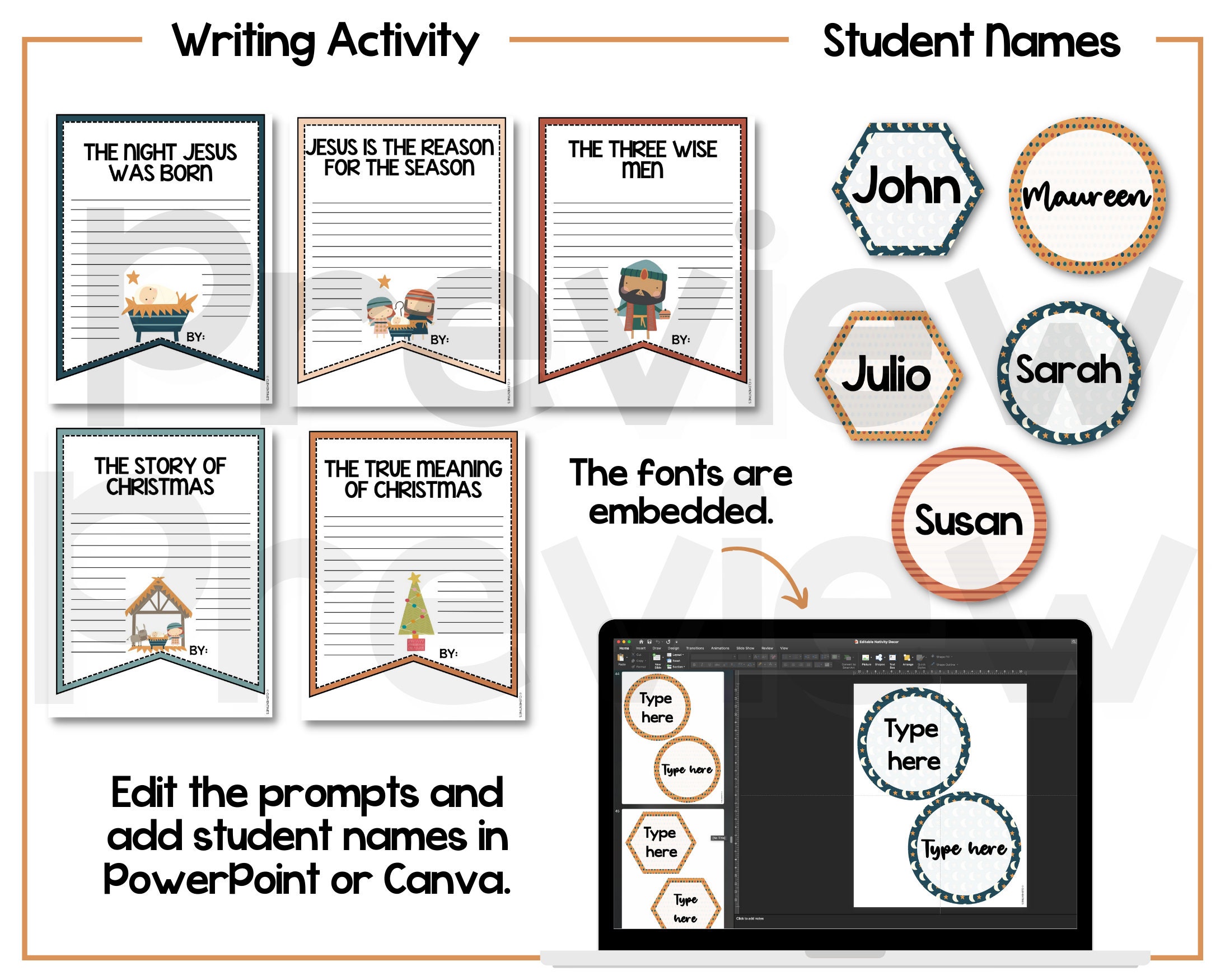 Nativity Bulletin Board & Classroom Decor Kit Editable Versions ...