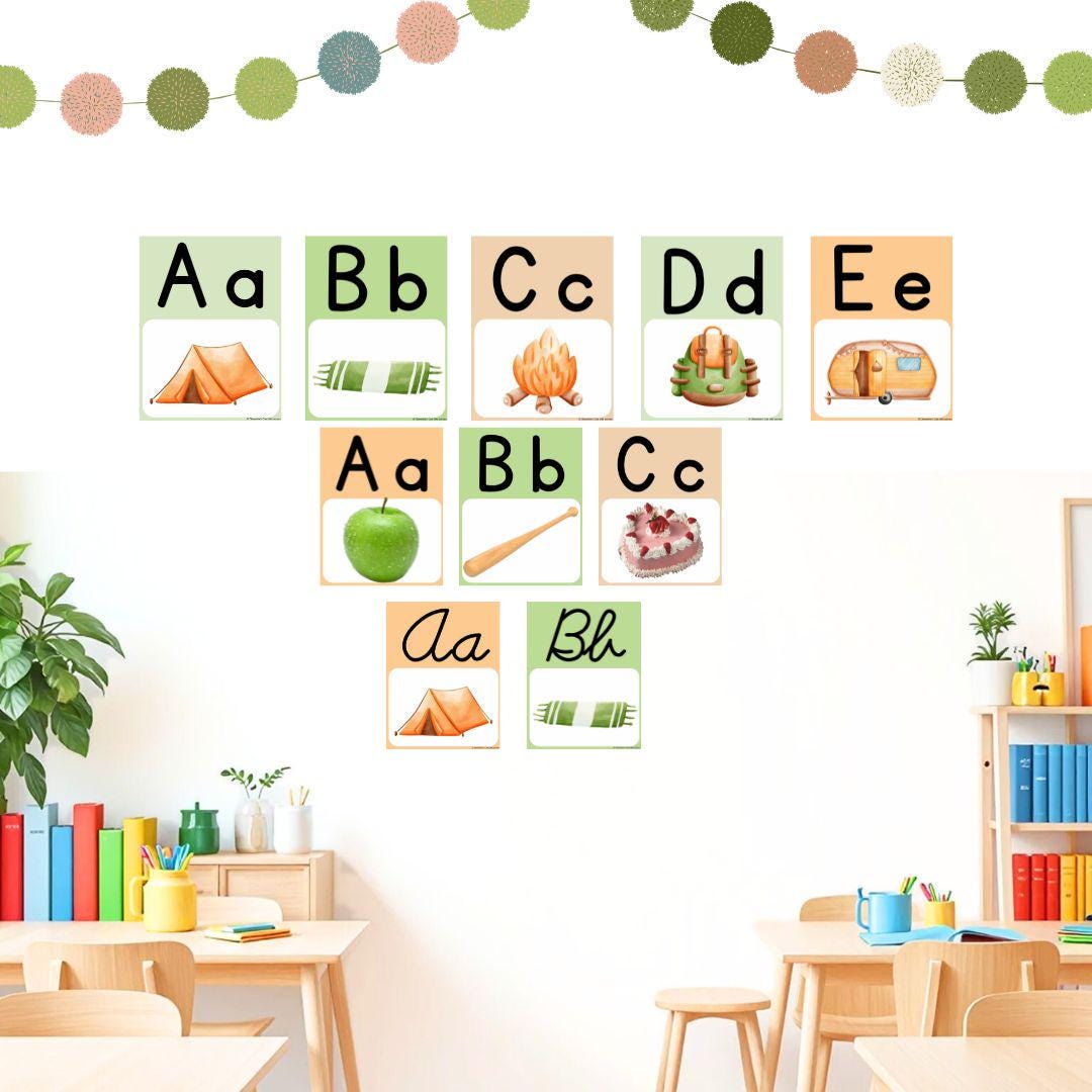 Alphabet Posters - Camping Themed - Primary, Cursive & Decorative Fonts ...