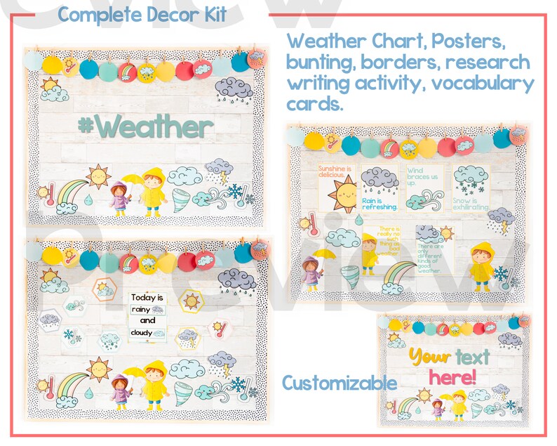 Weather Chart Bulletin Board & Classroom Decor Interactive and Editable ...