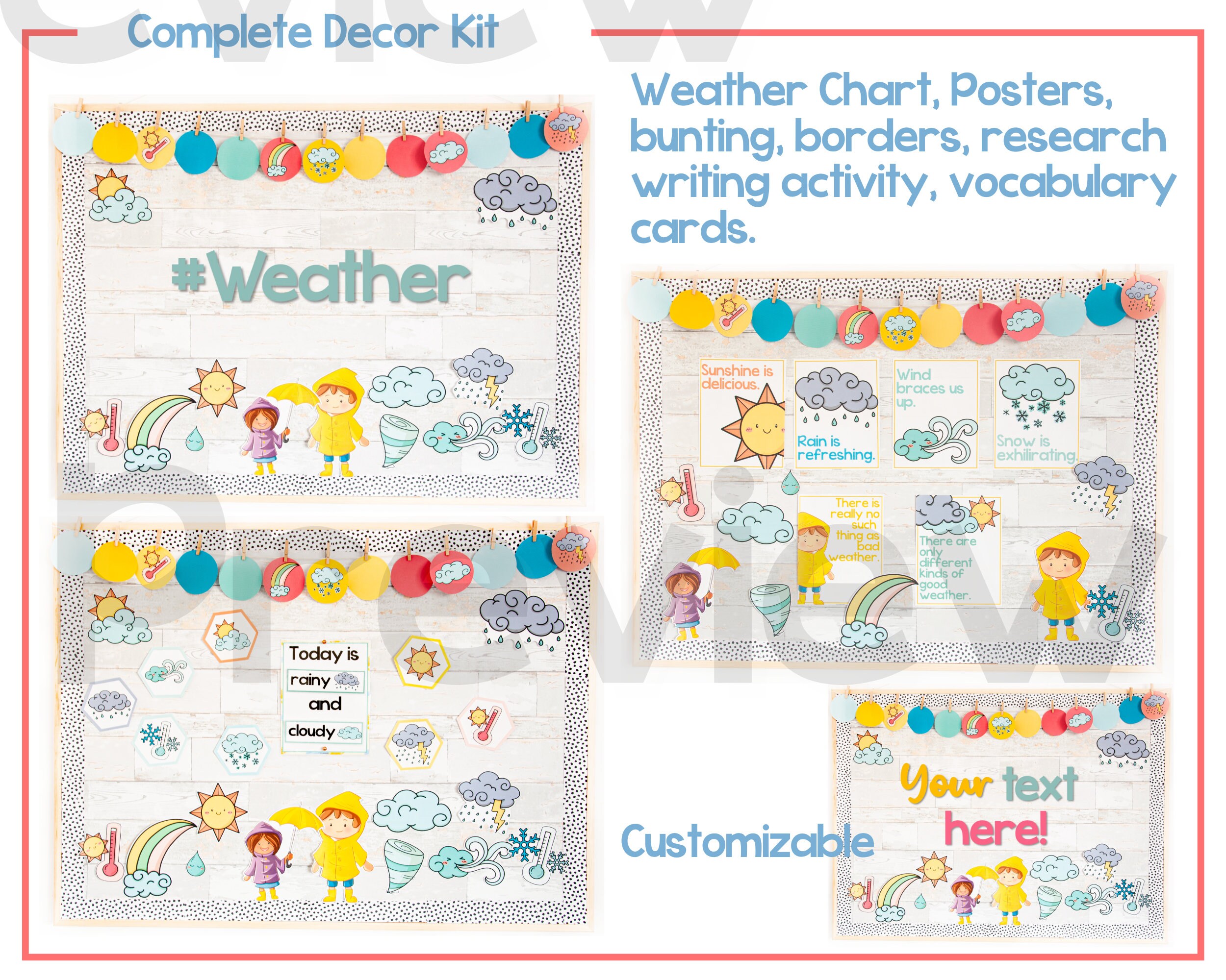 Weather Chart Bulletin Board & Classroom Decor Interactive and Editable ...