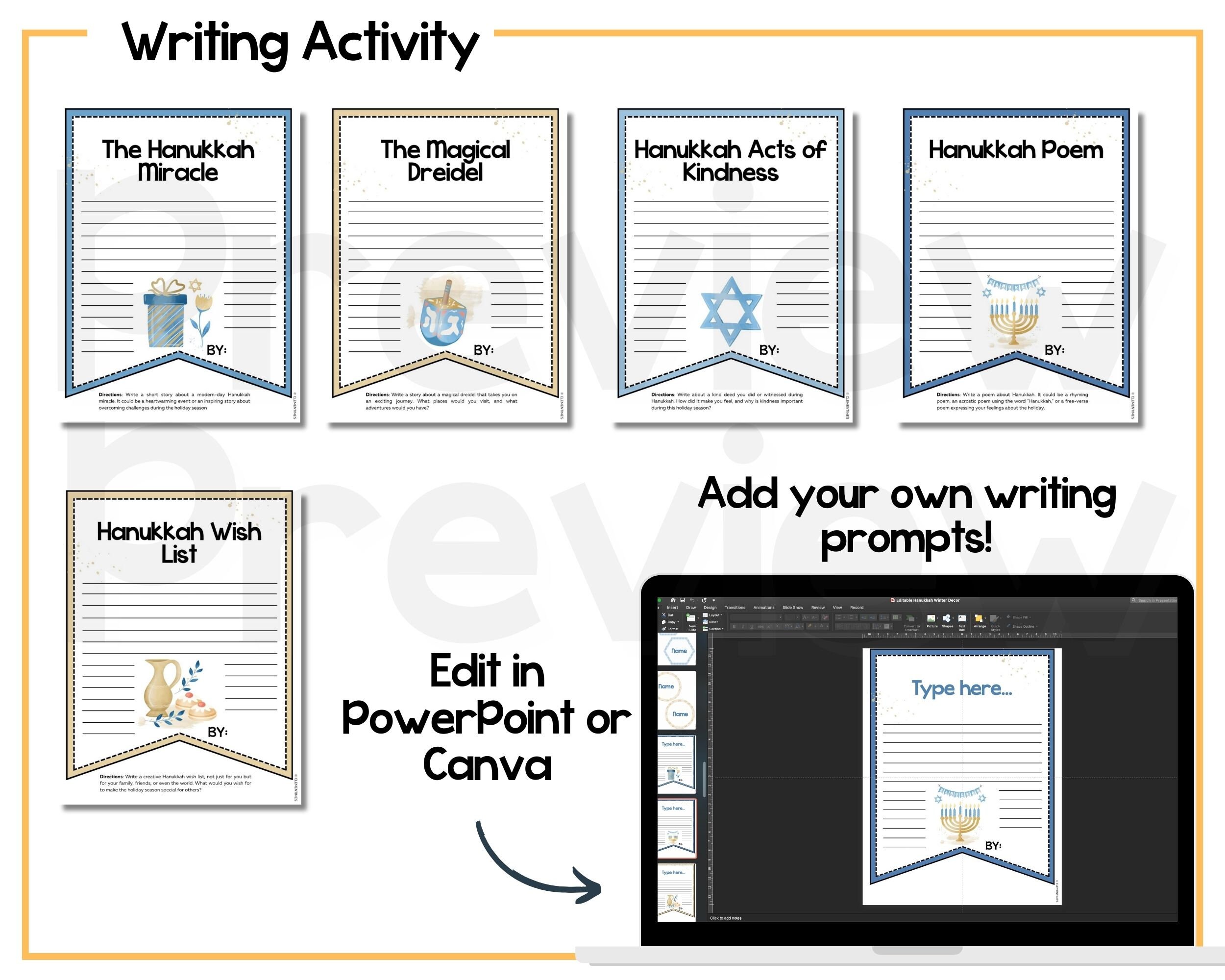 Hanukkah Classroom Decor, Door Decor & Bulletin Board, Writing Prompts ...