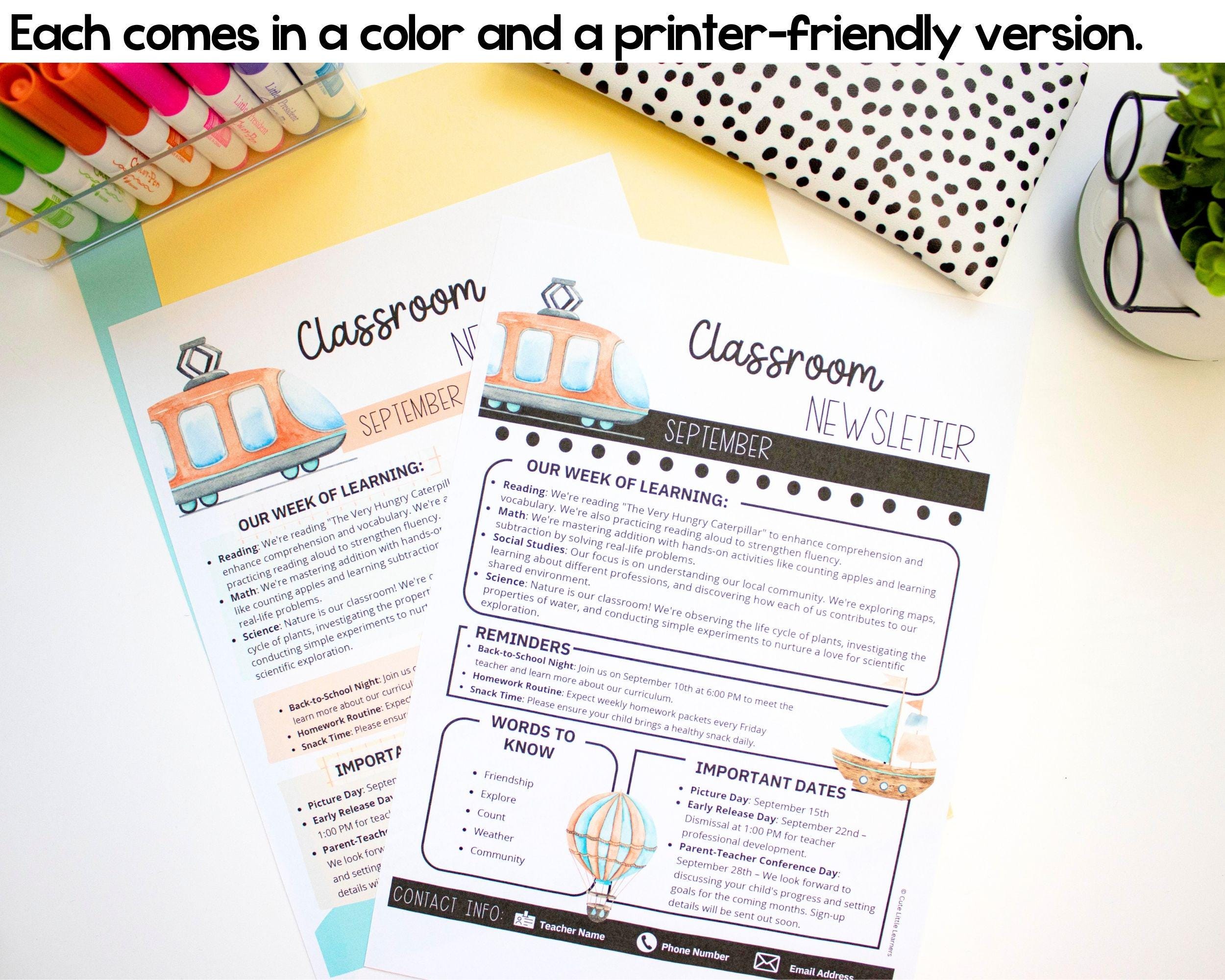 Travel Classroom Newsletter Templates | Editable Weekly and Monthly ...