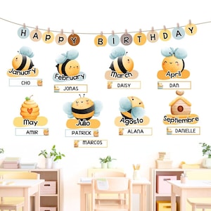 Busy Bee Birthday Display | Editable Bulletin Board Set With English ...
