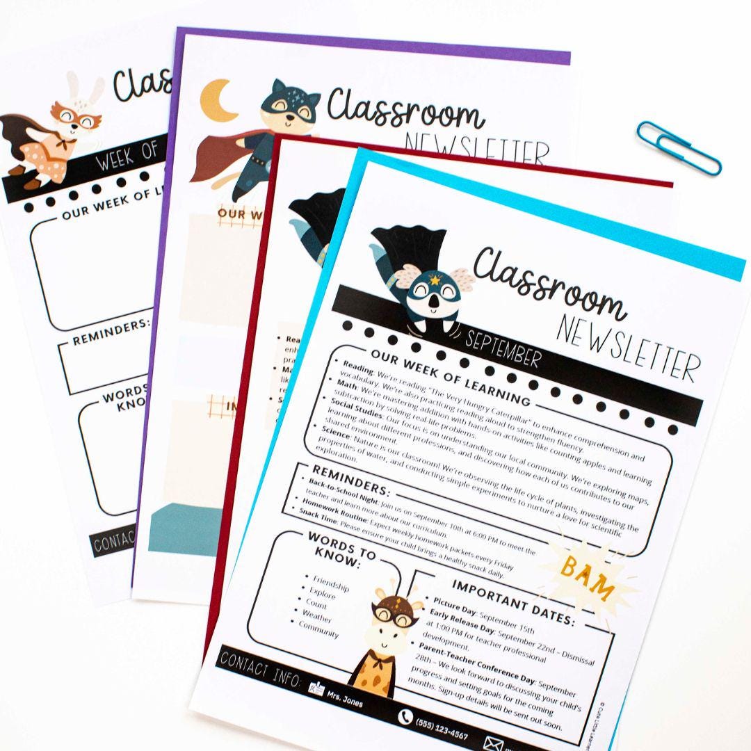 Editable Classroom Newsletter Templates, Superhero Themed, Weekly ...