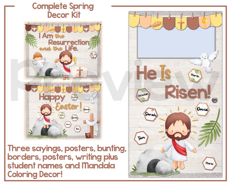 Christian Easter Bulletin Board & Interactive Classroom Decor Editable ...