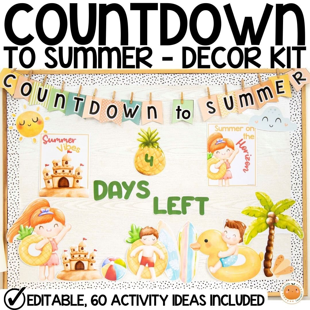 Countdown to Summer Classroom Decor Kit - Summer Kids Watercolor Themed ...
