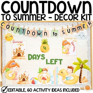 Countdown to Summer Classroom Decor Kit - Summer Kids Watercolor Themed ...
