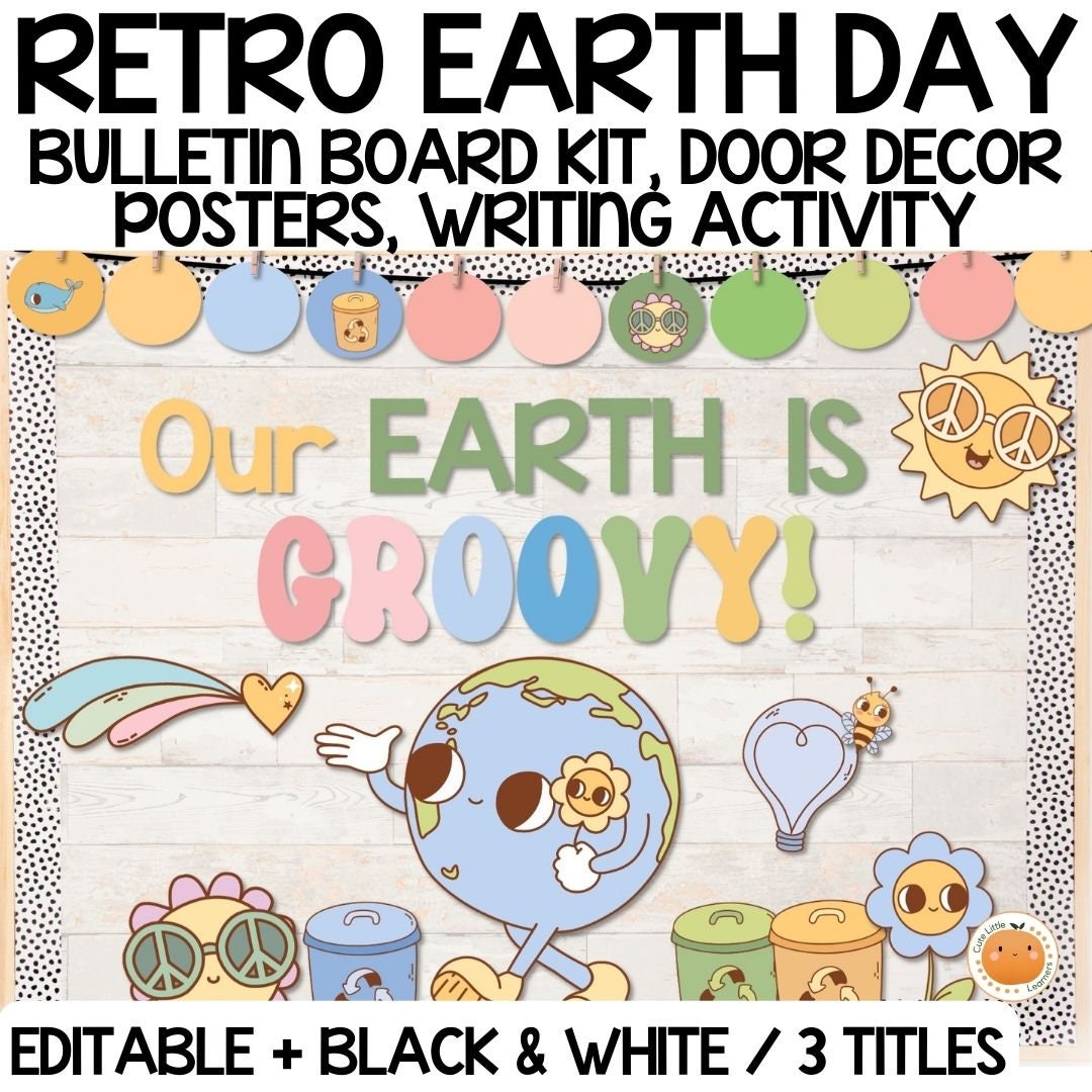 Groovy-retro Earth Day Bulletin Board & Classroom Decor Editable ...