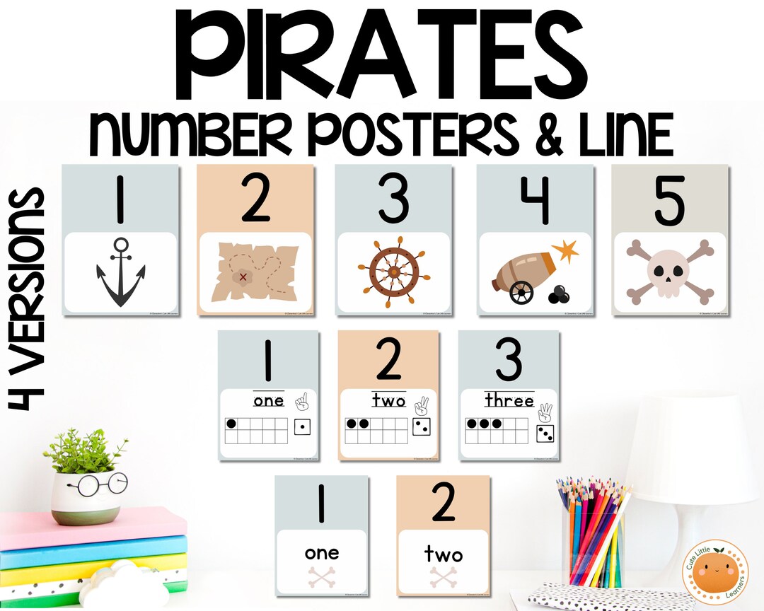Pirates Themed Number Posters for Bulletin Boards & Classroom - Etsy