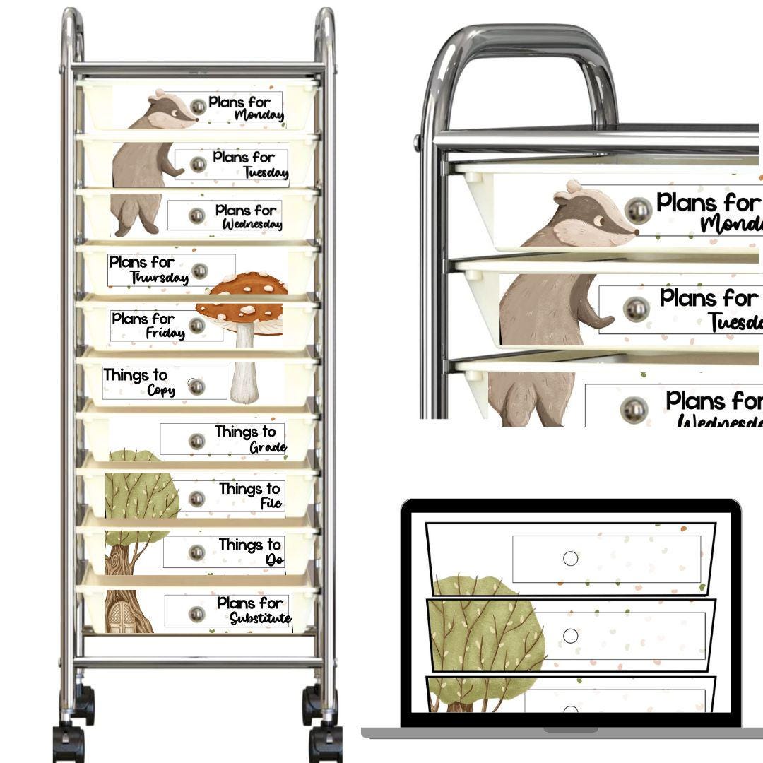 Woodland Rolling Cart Labels | Editable Teacher Trolley Tags for 10 ...
