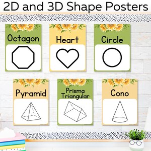 Sunflowers Themed 2D & 3D Shape Posters for Classroom Decor and ...
