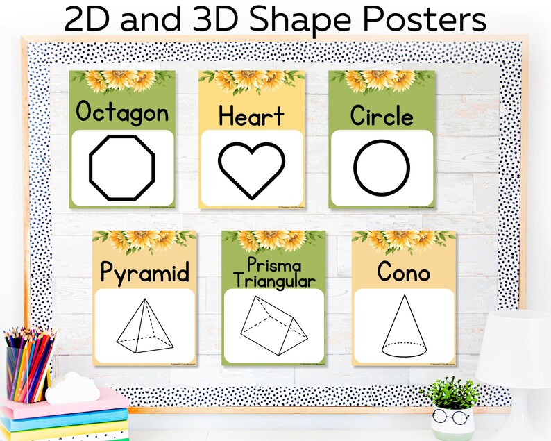 Sunflowers Themed 2D & 3D Shape Posters for Classroom Decor and ...