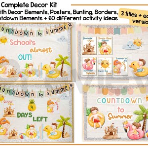 Countdown to Summer Classroom Decor Kit - Summer Kids Watercolor Themed ...
