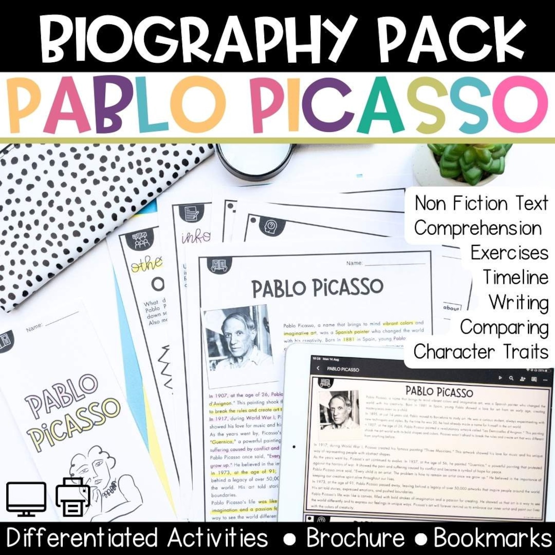 Pablo Picasso Printable Biography Pack Reading - Etsy