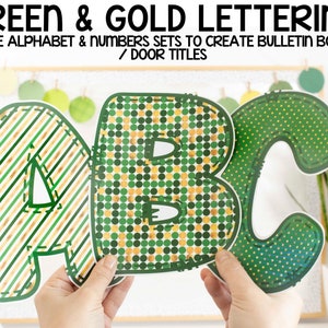 Green and Gold Lettering for Bulletin Board Titles / Classroom and Door ...
