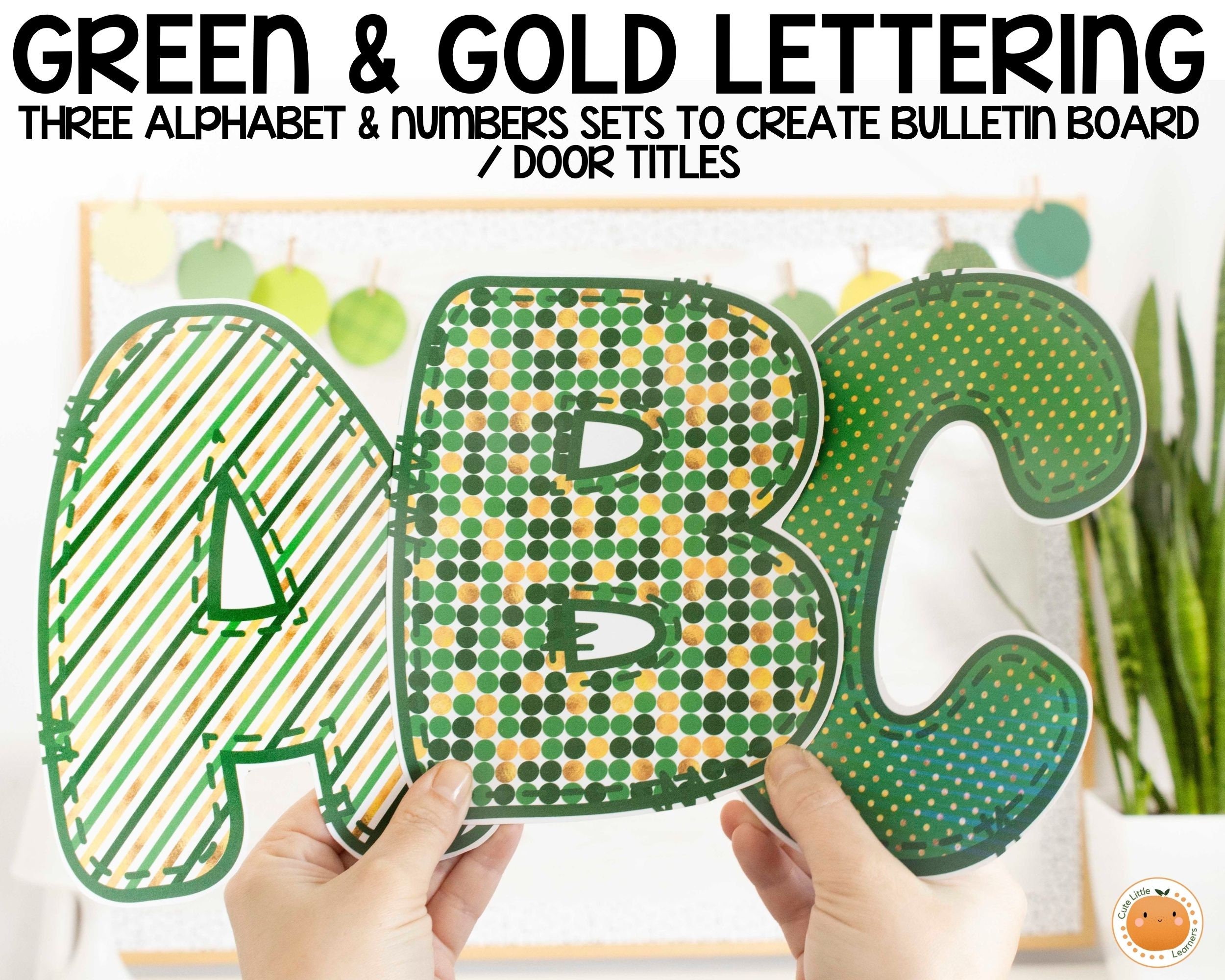 Green and Gold Lettering for Bulletin Board Titles / Classroom and Door ...