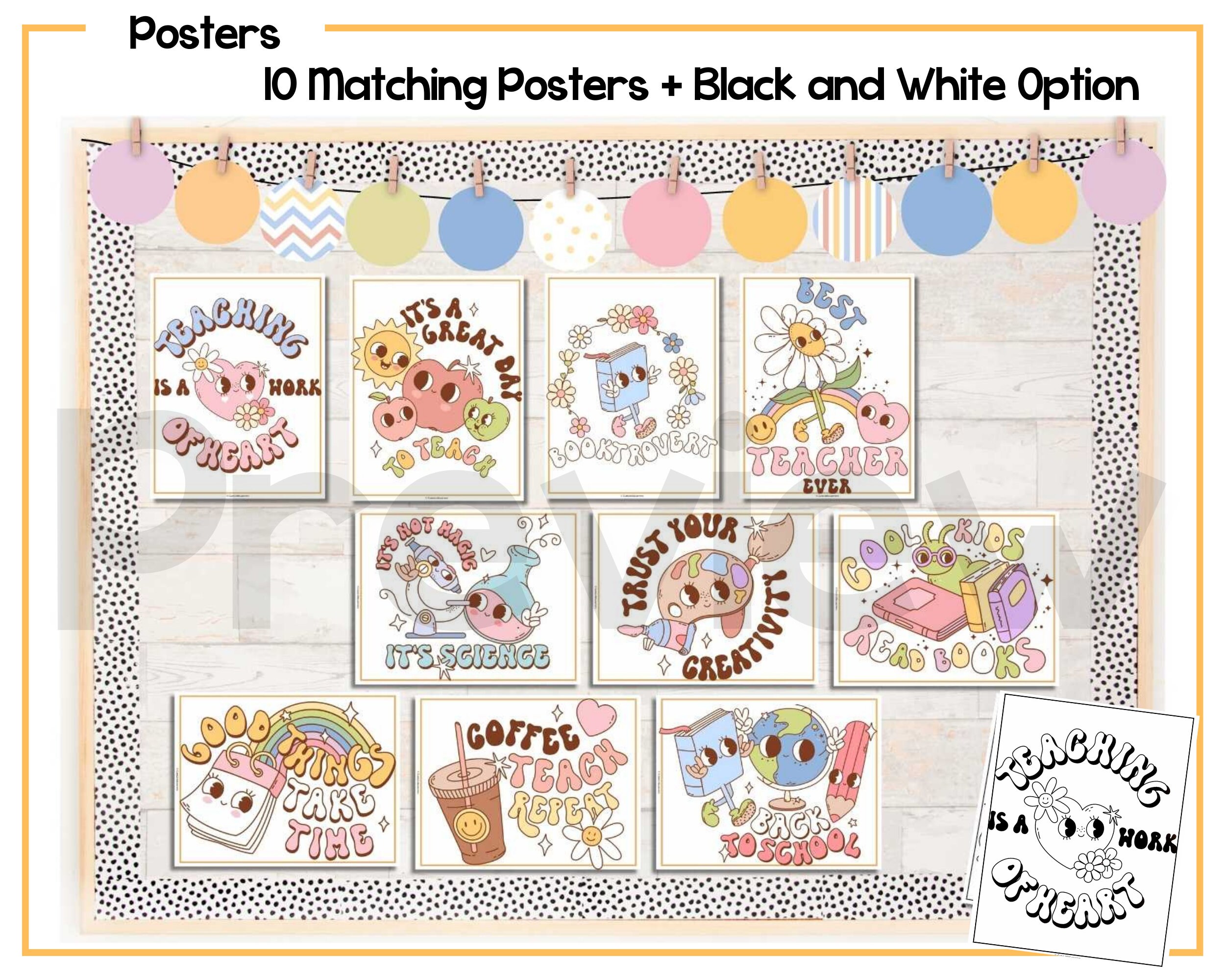 Retro Groovy Back to School Classroom Decor and Bulletin Board Kit ...