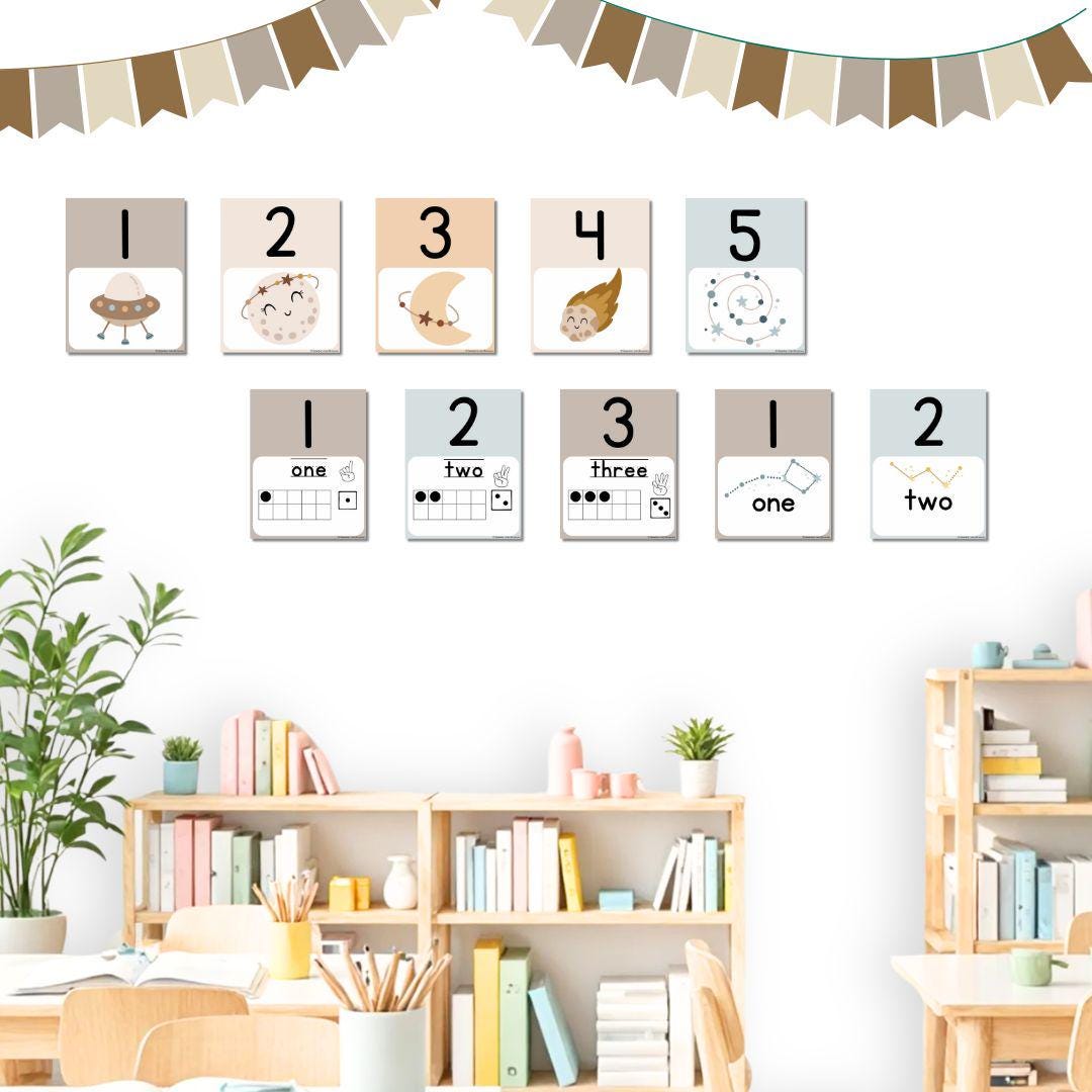 Boho Space Number Posters – Ten Frame Display for Bulletin Boards and ...