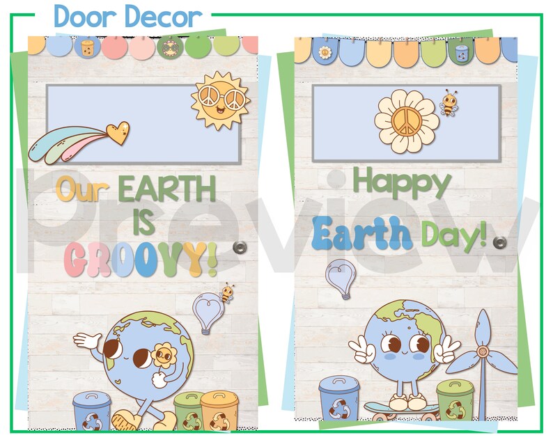 Groovy-retro Earth Day Bulletin Board & Classroom Decor Editable ...