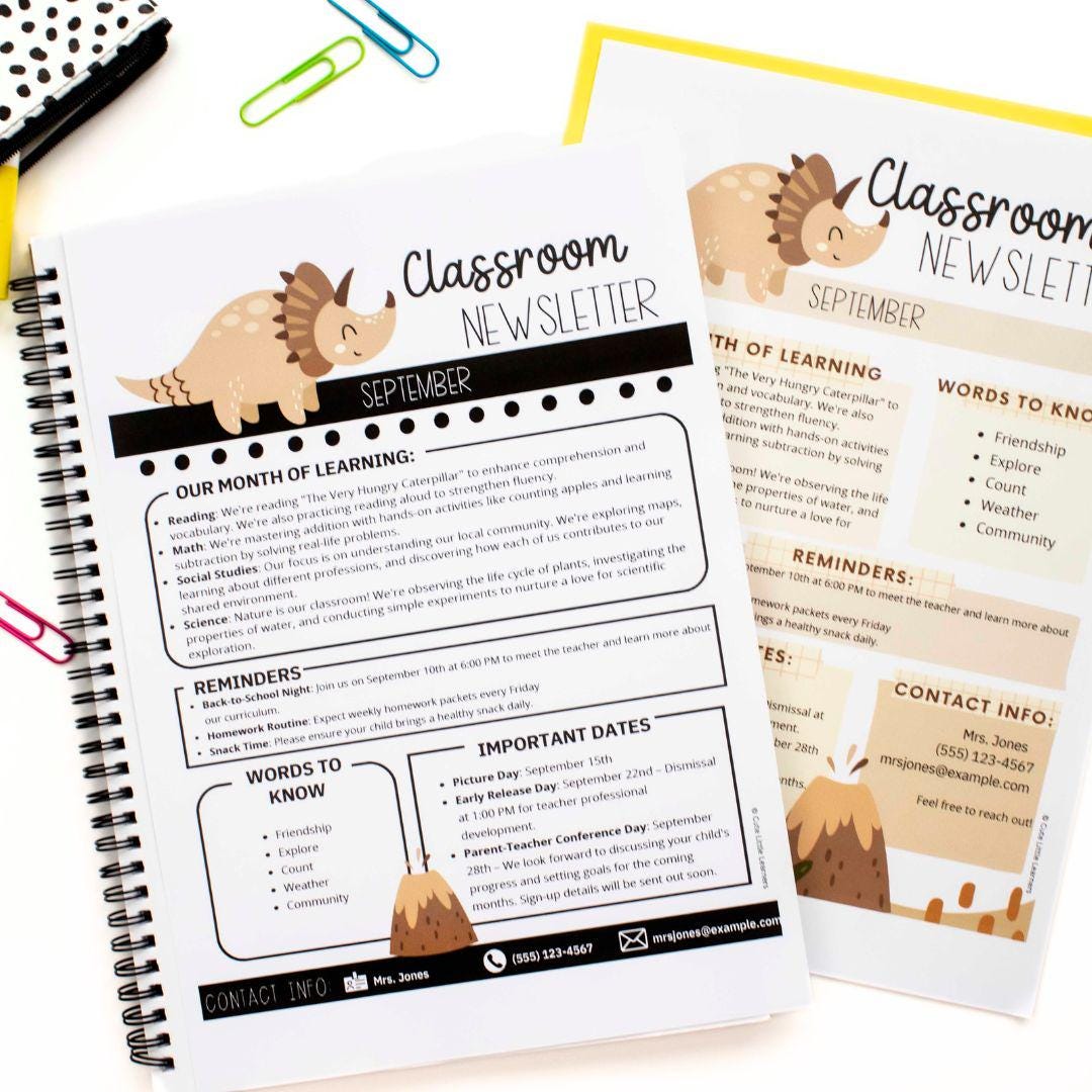 Boho Dinosaurs Editable Classroom Newsletter Templates, Weekly ...