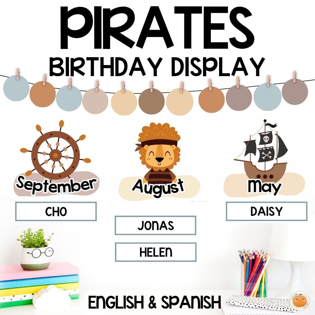 Birthday Display Pirates Themed, Editable Birthday Bulletin Board ...