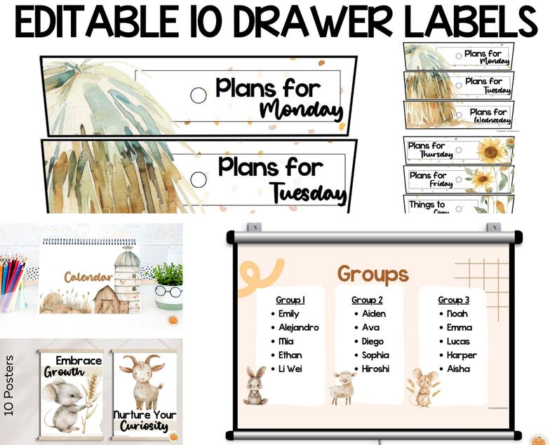 Calm Farm Editable Classroom Decor Bundle, Bulletin Board Ideas, Back ...