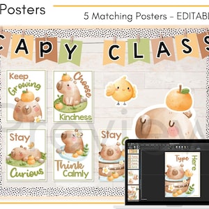 Capybara Classroom Decor Kit – Bulletin Board Set, Editable Name Tags ...