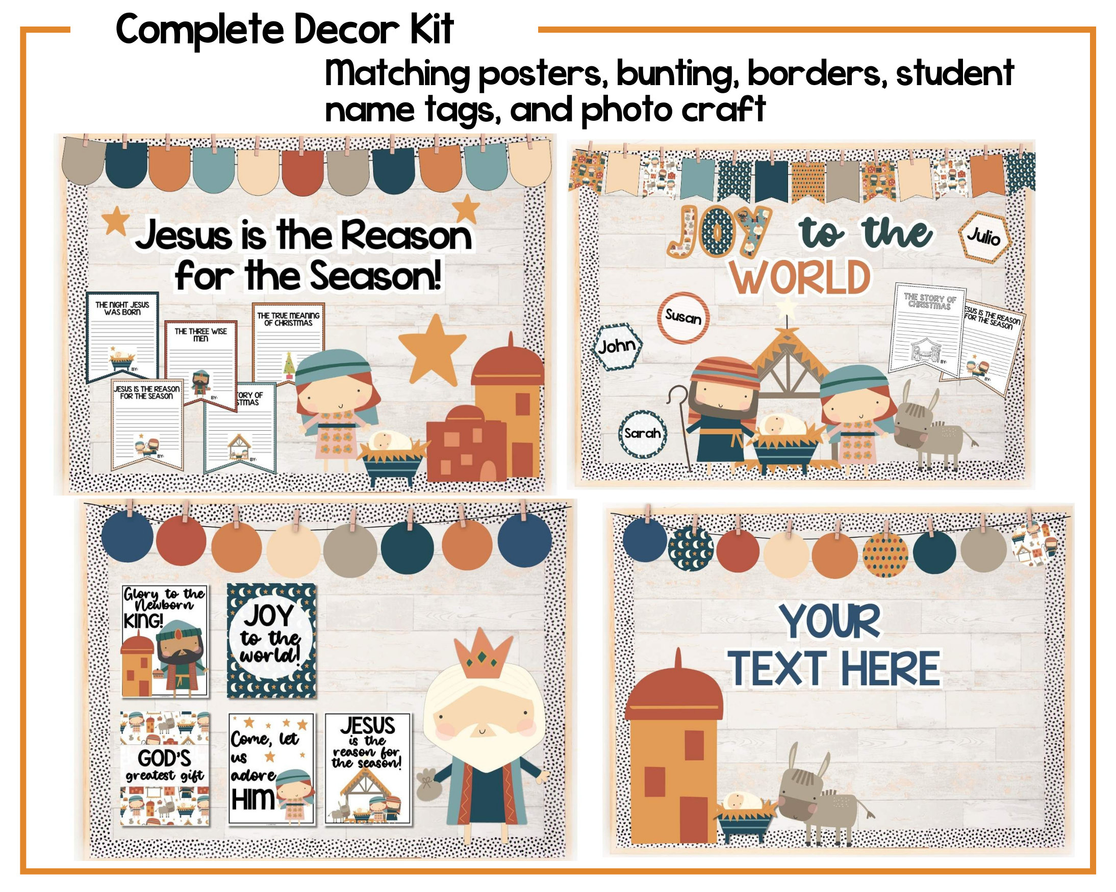 Nativity Bulletin Board & Classroom Decor Kit Editable Versions ...