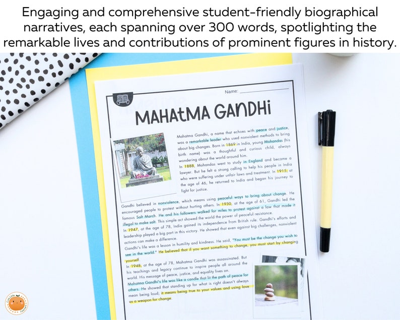 Mahatma Gandhi Printable Biography Pack Reading - Etsy