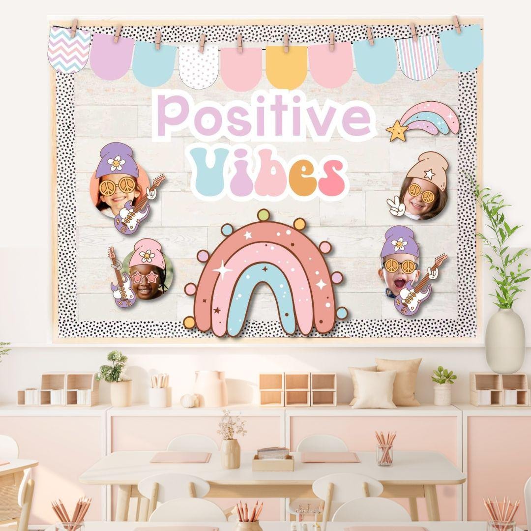 Retro Classroom Decor | Positive Vibes Bulletin Board Kit | Printable ...