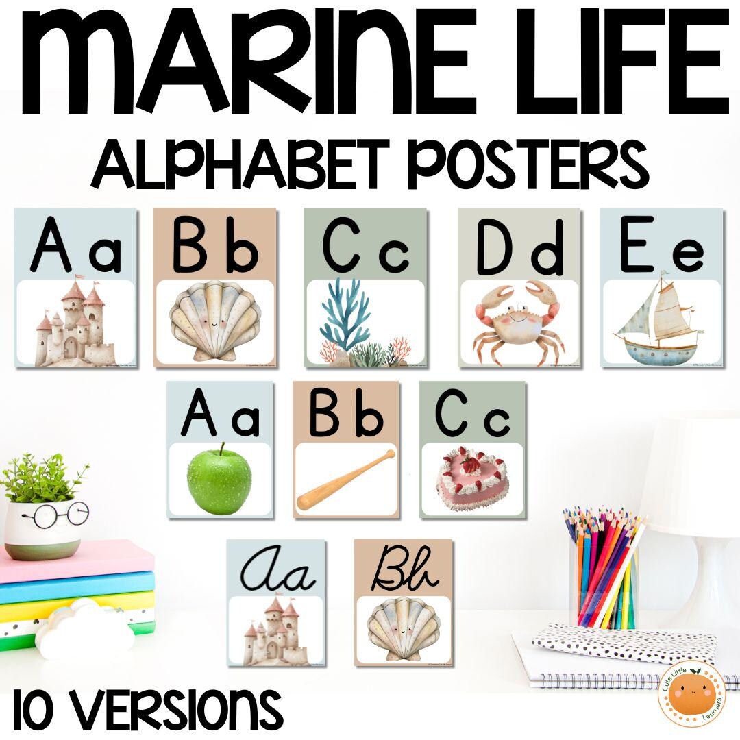 Marine Life Themed Alphabet Posters for Classroom Decor & Bulletin ...