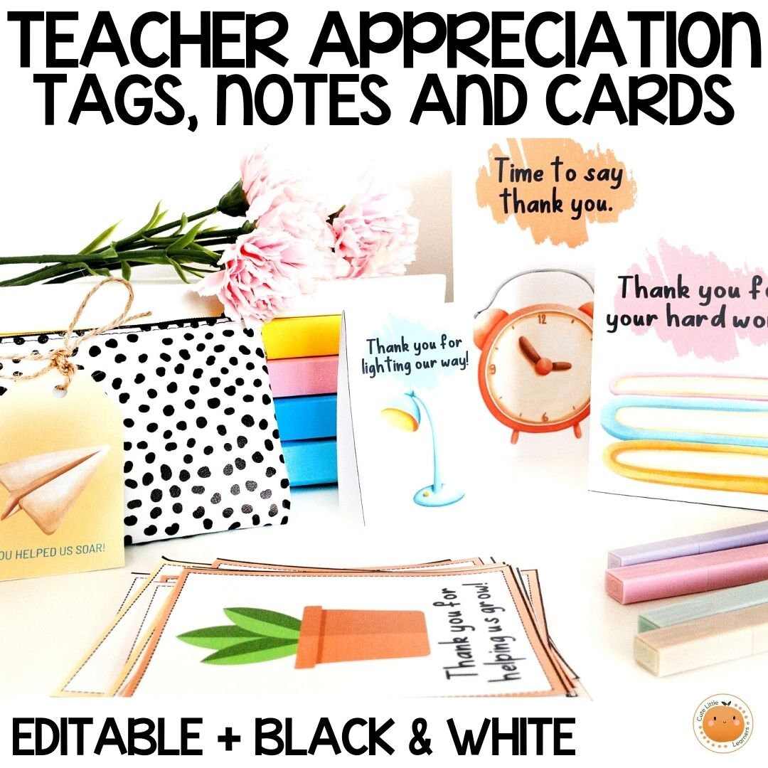 Teacher Appreciation Gift Tags, Notes and Cards Editable in Powerpoint ...