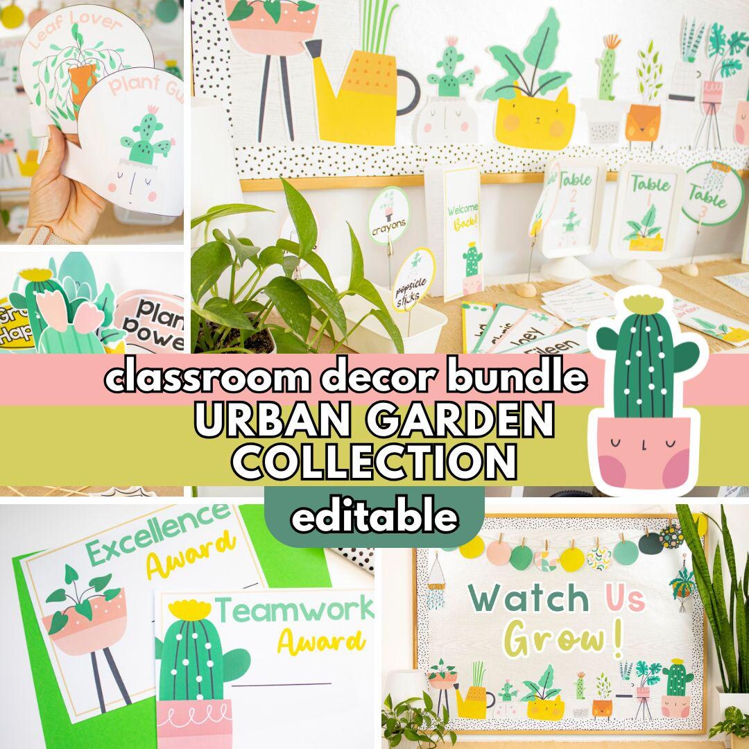 Urban Garden Editable Classroom Decor Bundle, Bulletin Boards, Back to ...