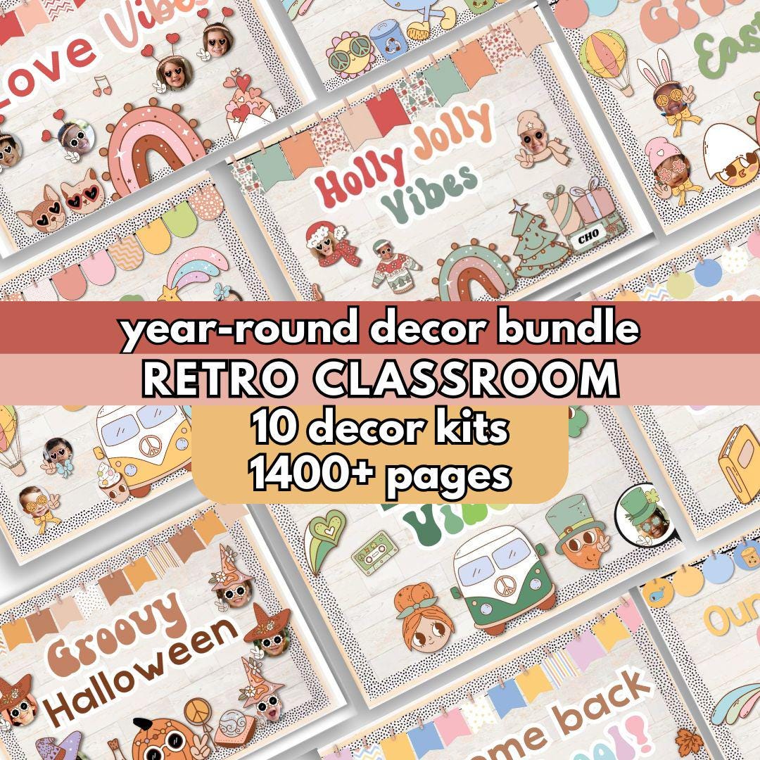Retro Classroom Decor Bundle, Year-round Bulletin Boards & Door Decor ...