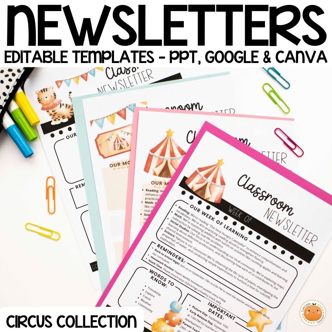 Editable Classroom Newsletter Templates Fun Circus Themed, Weekly ...