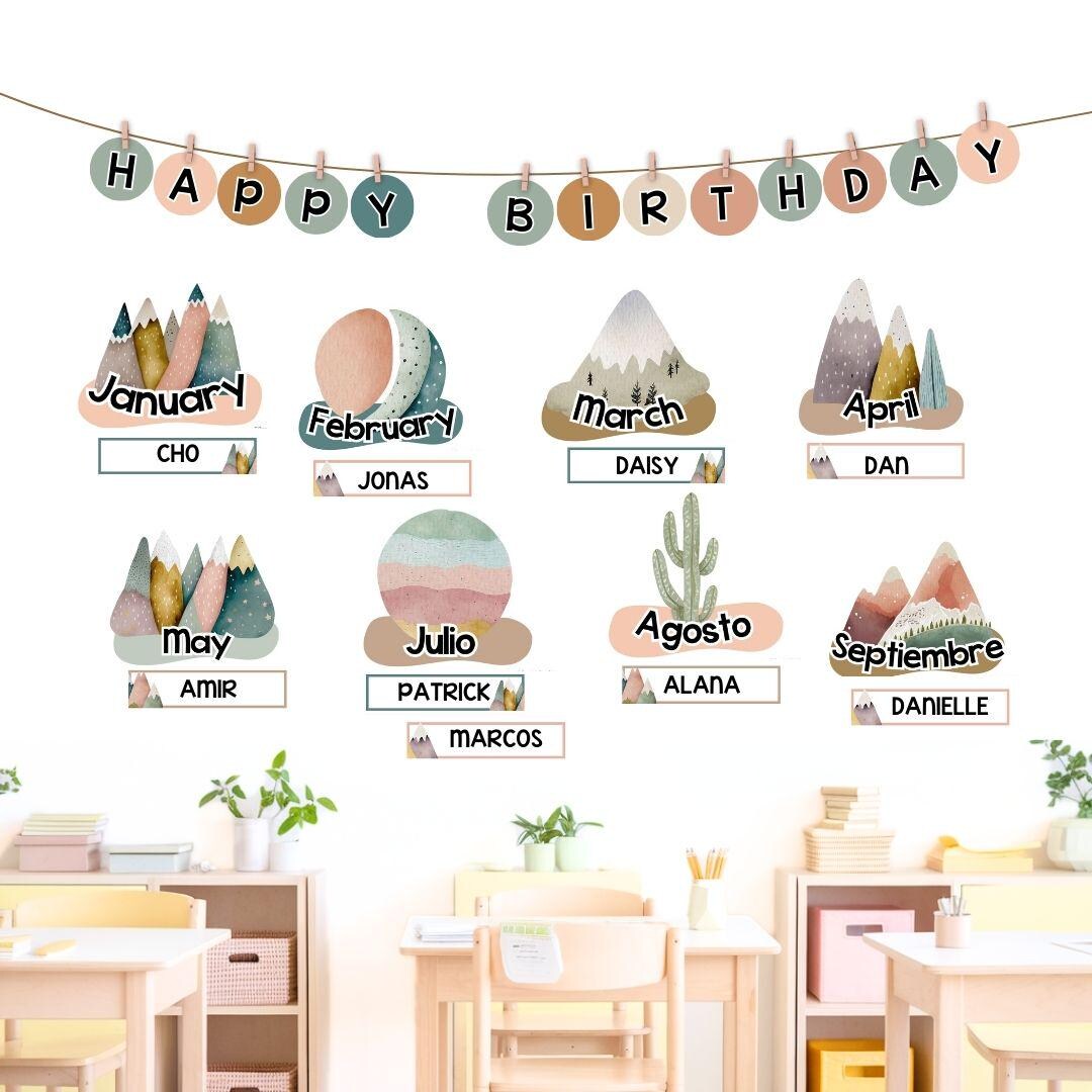 Twilight Mountain Birthday Display, Editable Birthday Bulletin Board ...